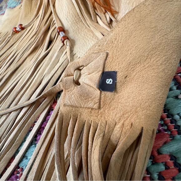 Tops | 197s Leather Suede Fringe Feather Light Tan Boho Vintage 70s ...
